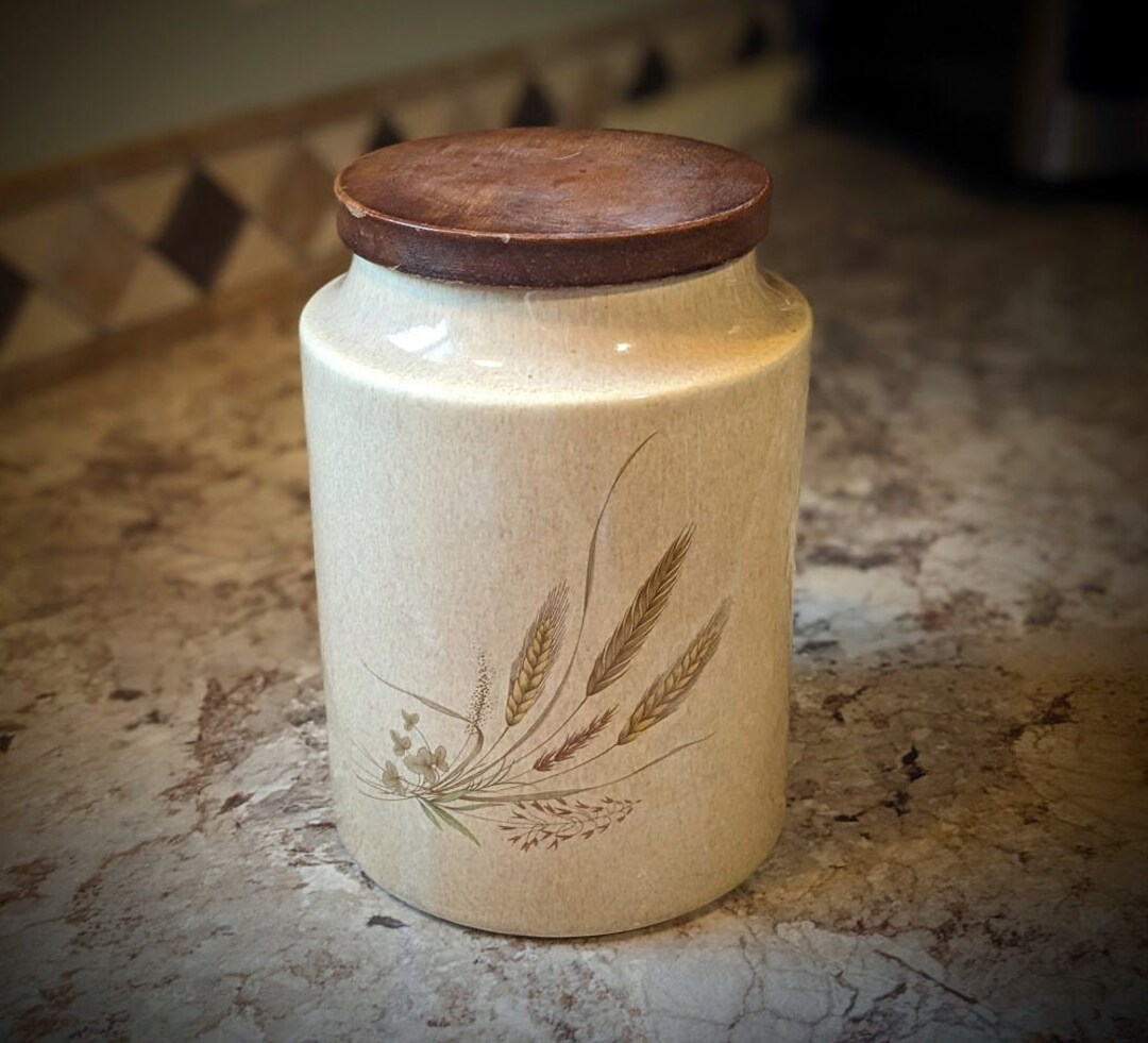 HYALYN Pottery Wheat Pattern Earthtone 7-inch Ceramic Canister With ...