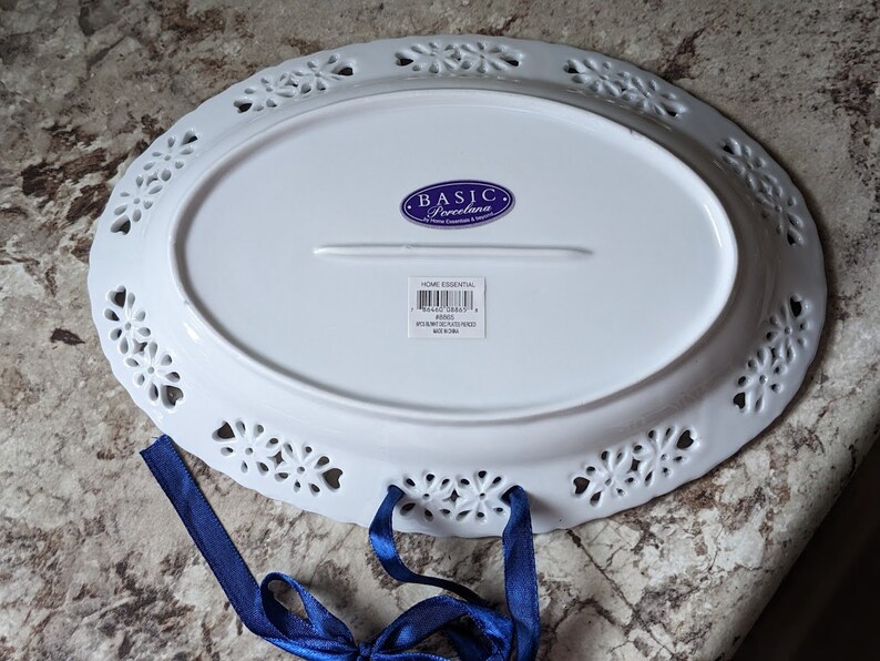 Basic Porcelana Cobalt Blue Floral Oval Decorative Platter - Etsy