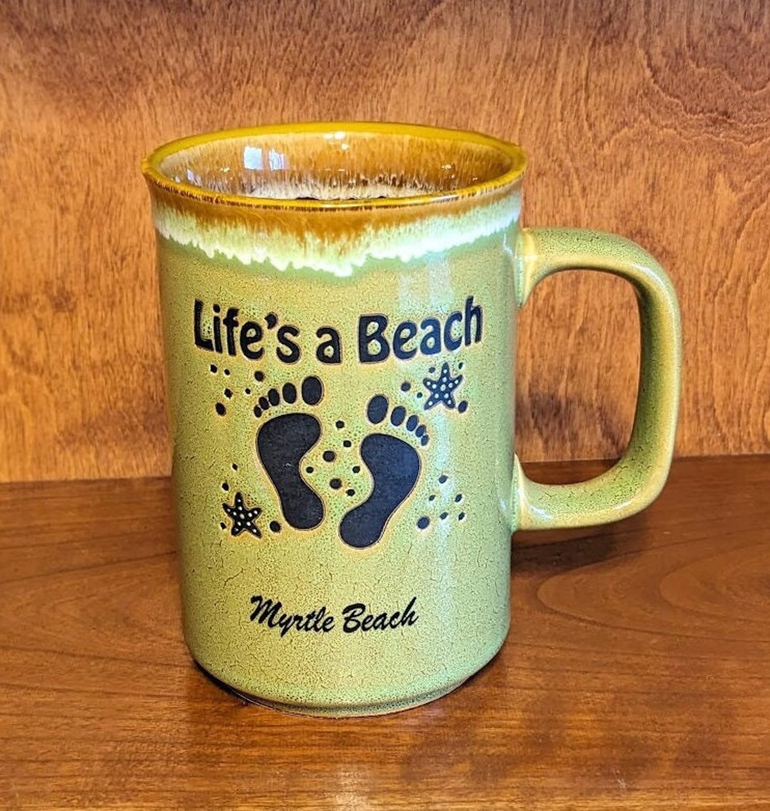 LIFE'S A BEACH Myrtle Beach Tall Avocado Green and Brown Coffee Mug ...