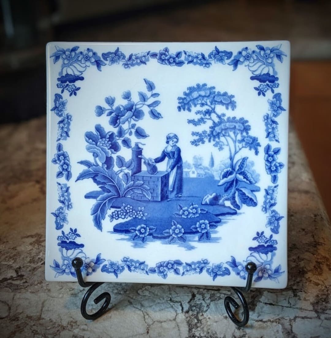 Spode Blue Room Collection Lady at the Well Cobalt Blue on White Wall ...