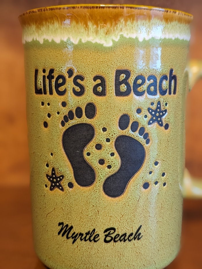 LIFE'S A BEACH Myrtle Beach Tall Avocado Green and Brown Coffee Mug ...