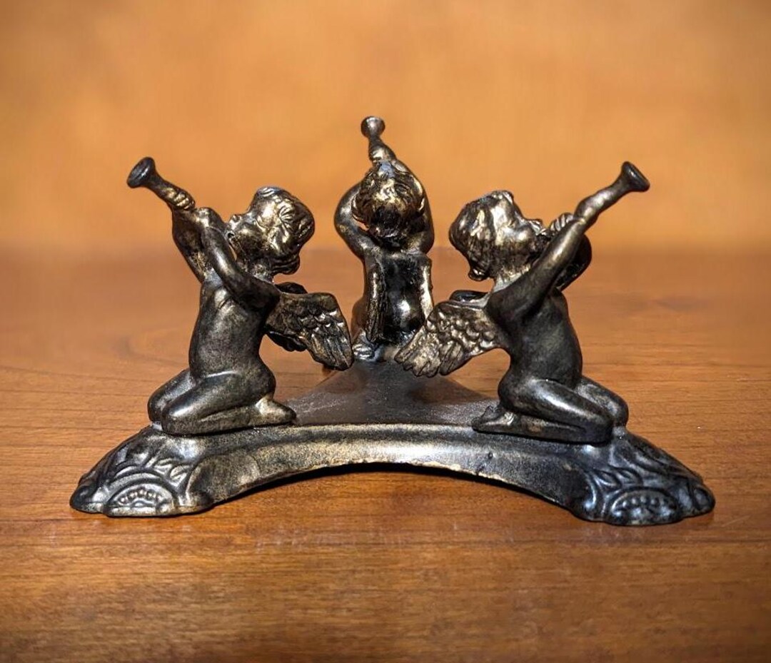 Vintage Brass 3 Kneeling Angels or Cherubs Blowing Trumpets Letter ...