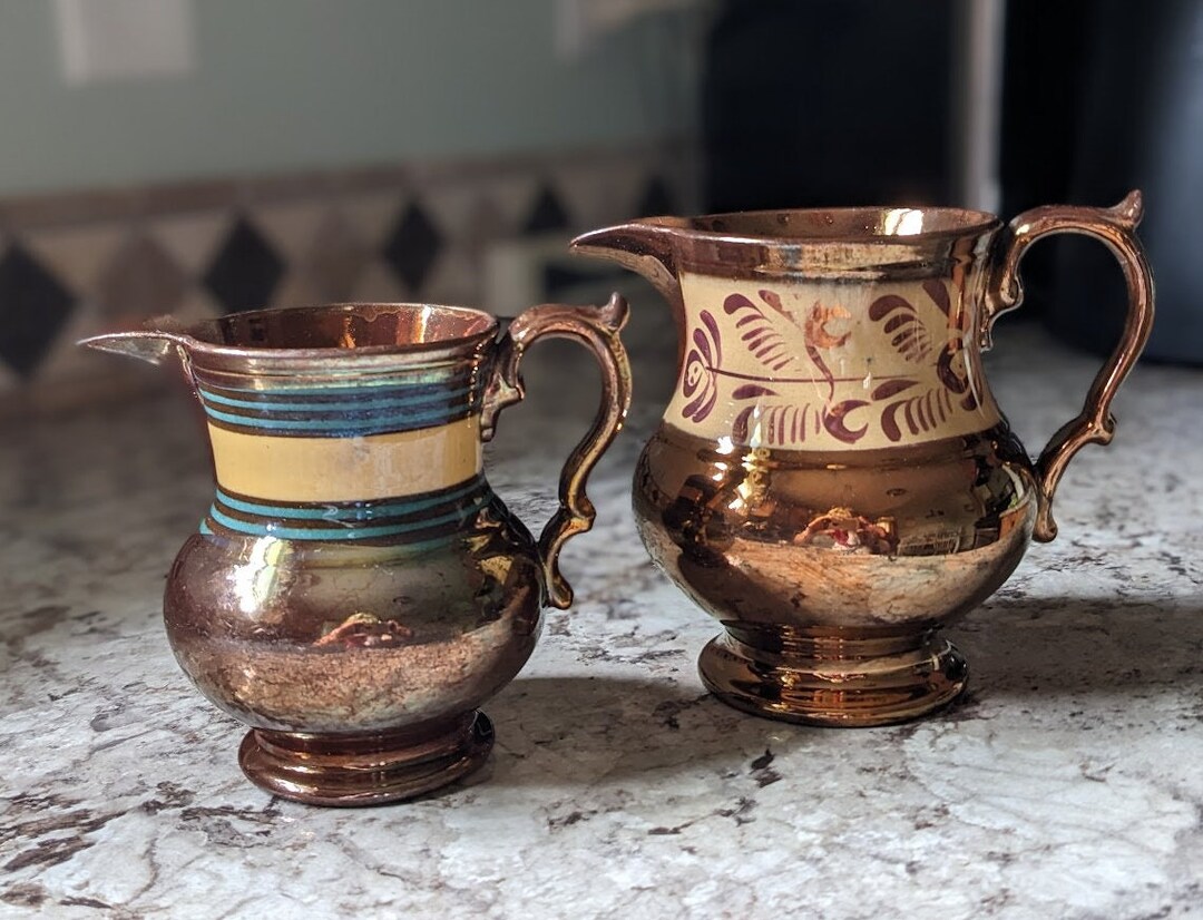 Antique Copper Lusterware Pitchers - Etsy