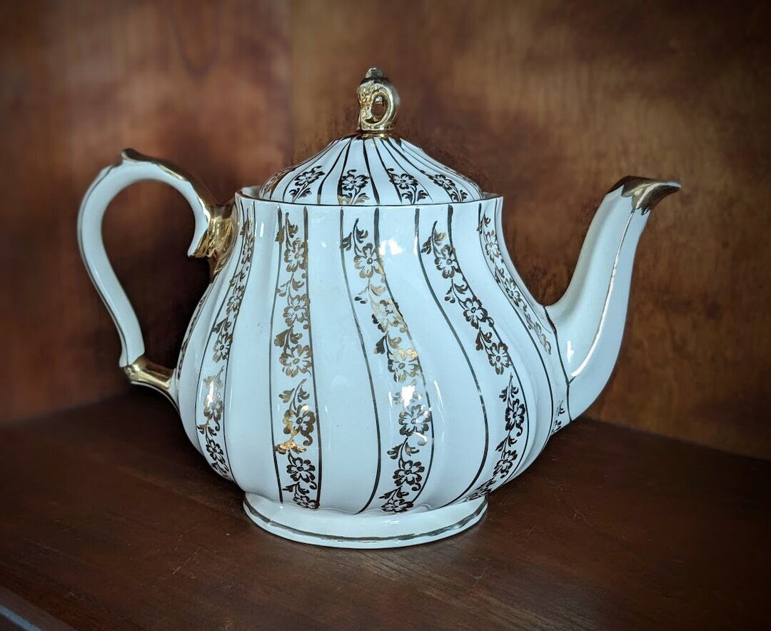 SADLER Teapot With Lid Mid-century Hand Painted With Gold Stripes ...
