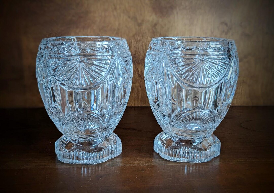 Heavy Lead Glass Crystal Votive Candle Holders With Fan Pattern ~ Set ...