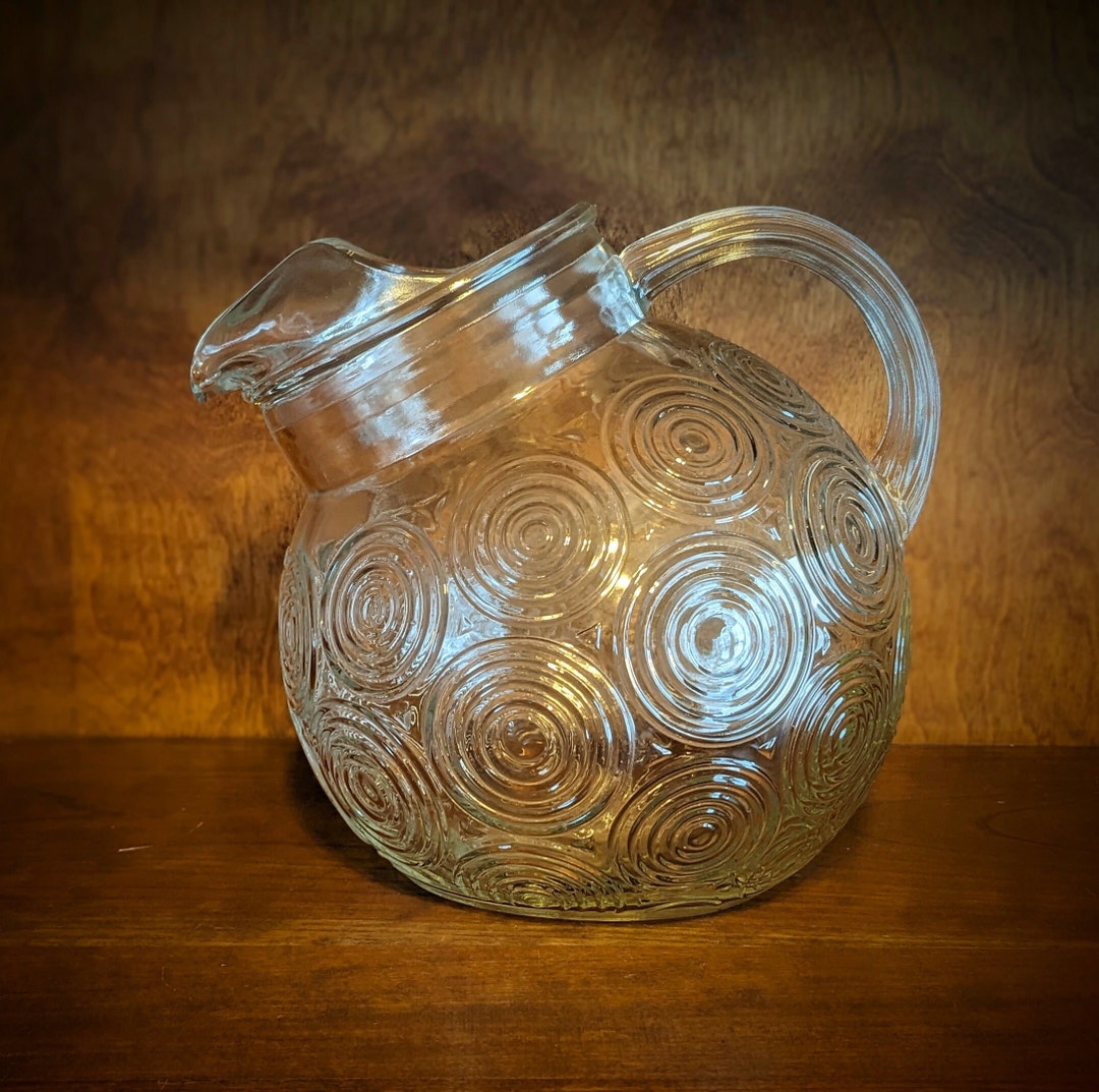 Anchor Hocking MCM Mid-century Bullseye Line Ball Tilt Pitcher - Etsy