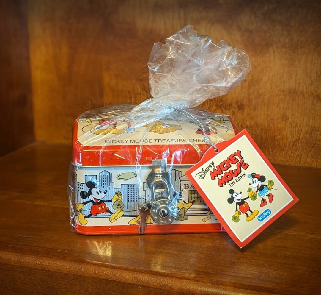 Vintage Retro Collection Mickey Mouse Treasure Chest Tin Bank With Lock ...