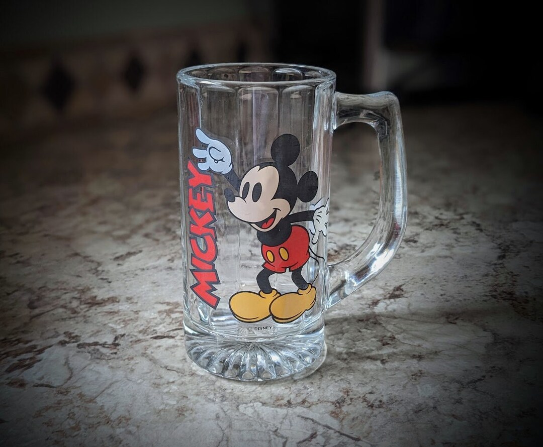 Vintage Disney Mickey Mouse Heavy Clear Glass Mug - 10 Oz - Etsy