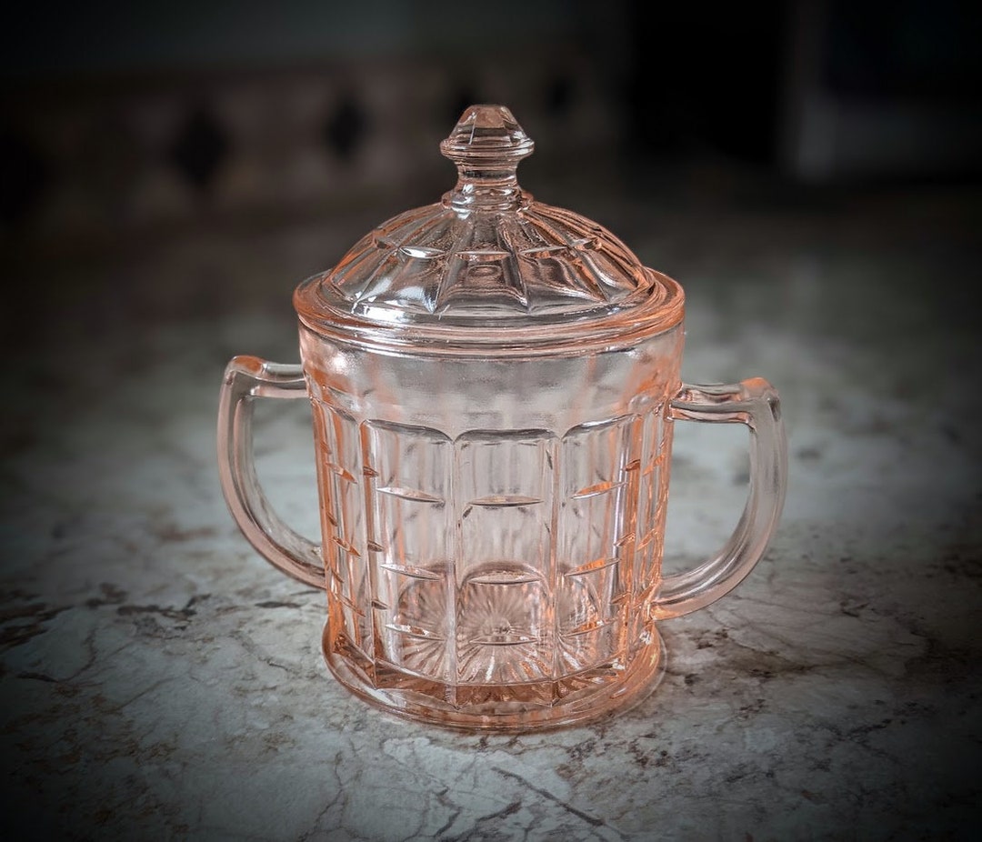 Hazel Atlas 1930's Pink Depression Glass Two Handled Lidded Sugar Bowl ...