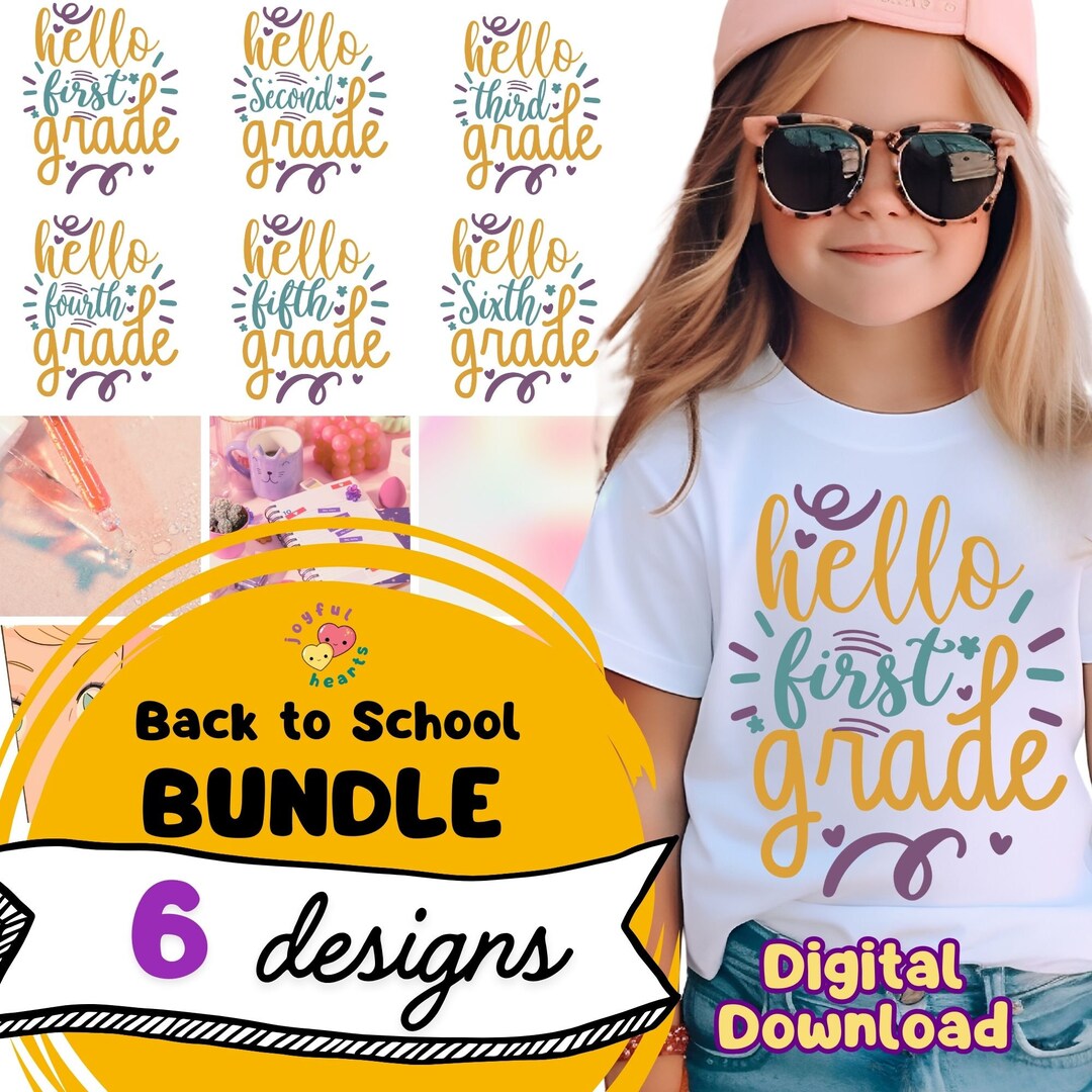 Retro Back to School SVG Bundle, Cute Bright Kids Shirt Png, 1st/2nd ...