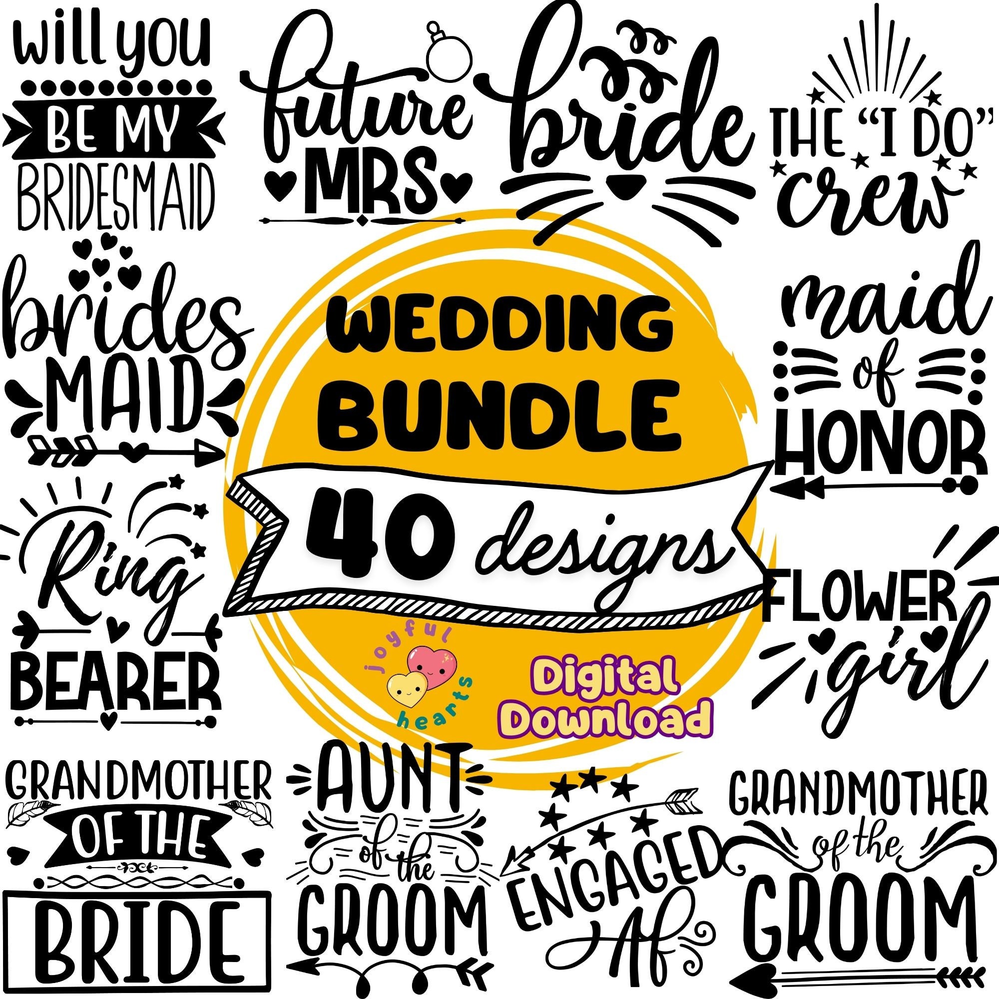 40 Wedding Mega SVG Bundle, Bride Svg, Groom Svg, Bridal Party Svg ...