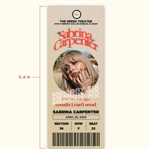 Custom Concert Ticket, Sabrina Carpenter, Emails I Can't Send Tour ...