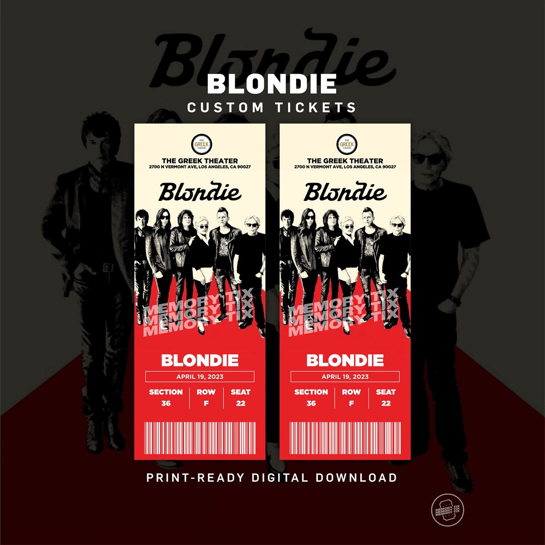 Personalized Blondie Concert Ticket, Custom Blondie Tickets, Customized ...