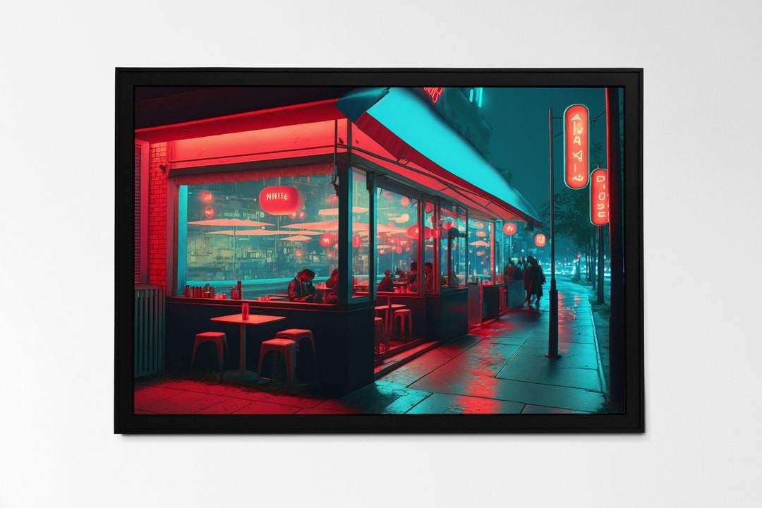 Future Nostalgia: Digital Art, Futuristic City, Cafe, Night Scene ...