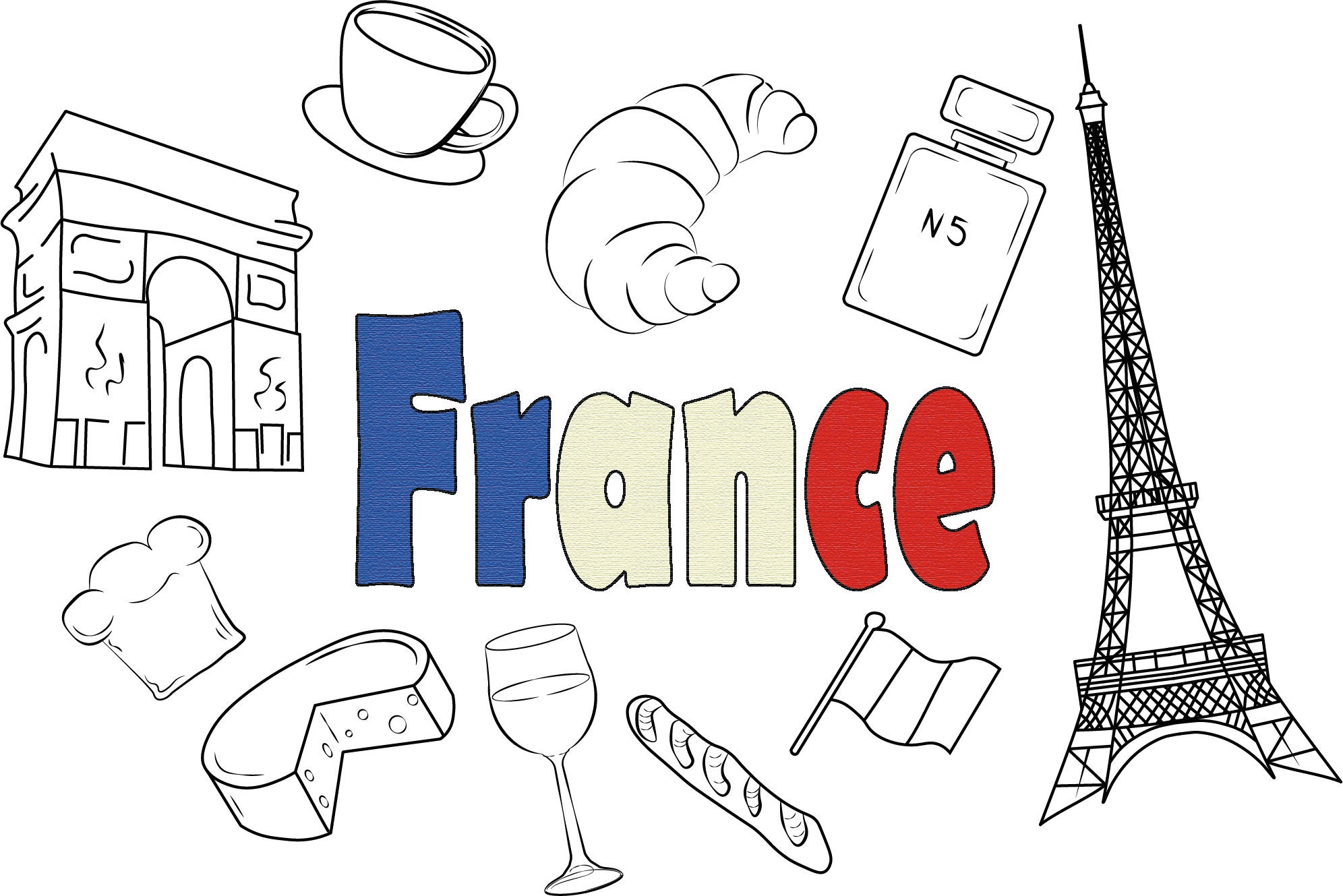 FRANCE Bundle. Clipart. Sticker. Transparent. PNG. 1200ppi. Graphic ...