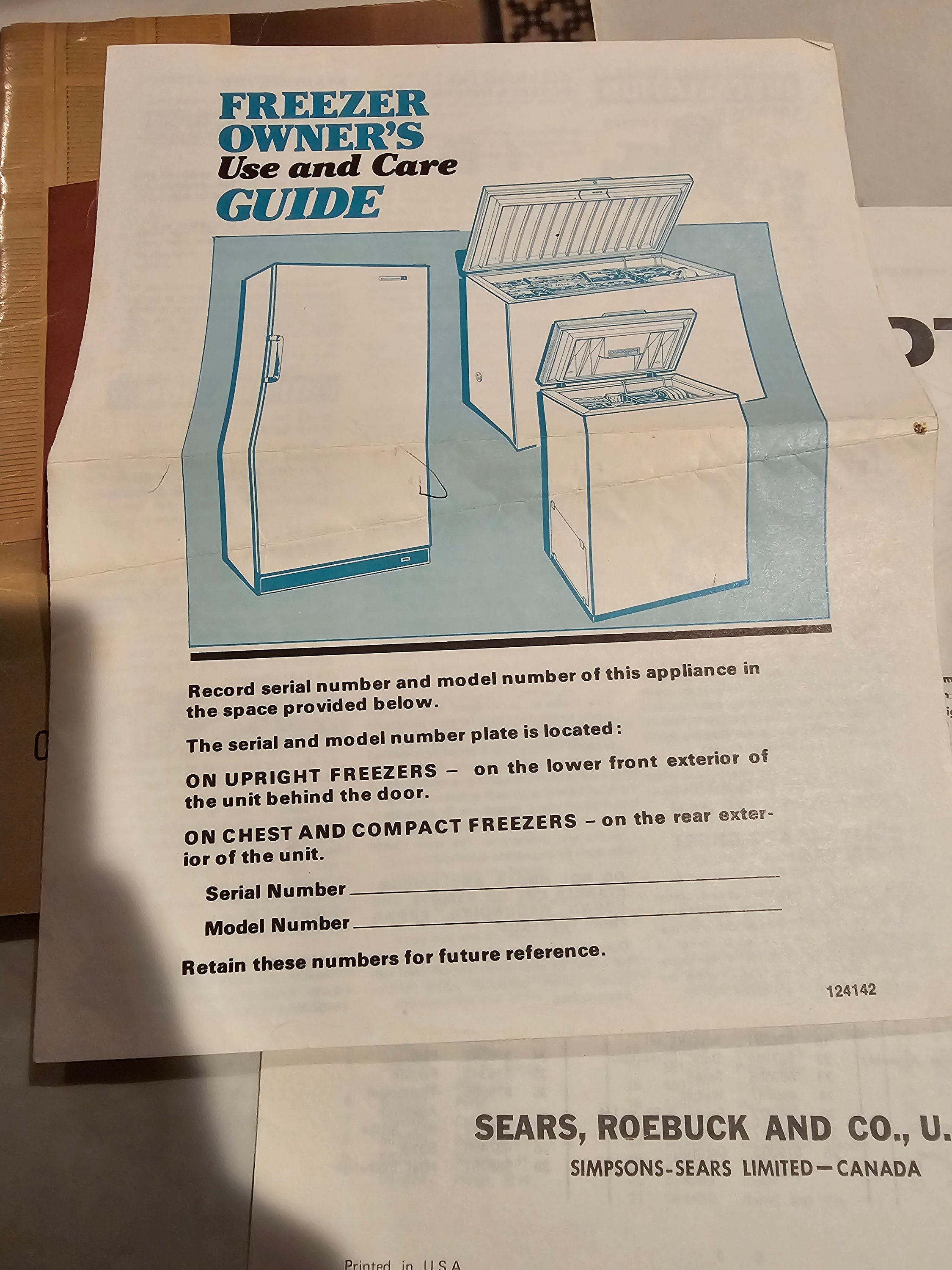 TWO Vintage Sears Coldspot Freezer Guide Manuals (with Care AND Parts ...