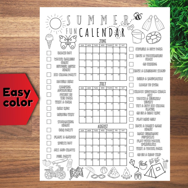 Summer Calendar Poster Editables Summer Activities Calendar - Etsy