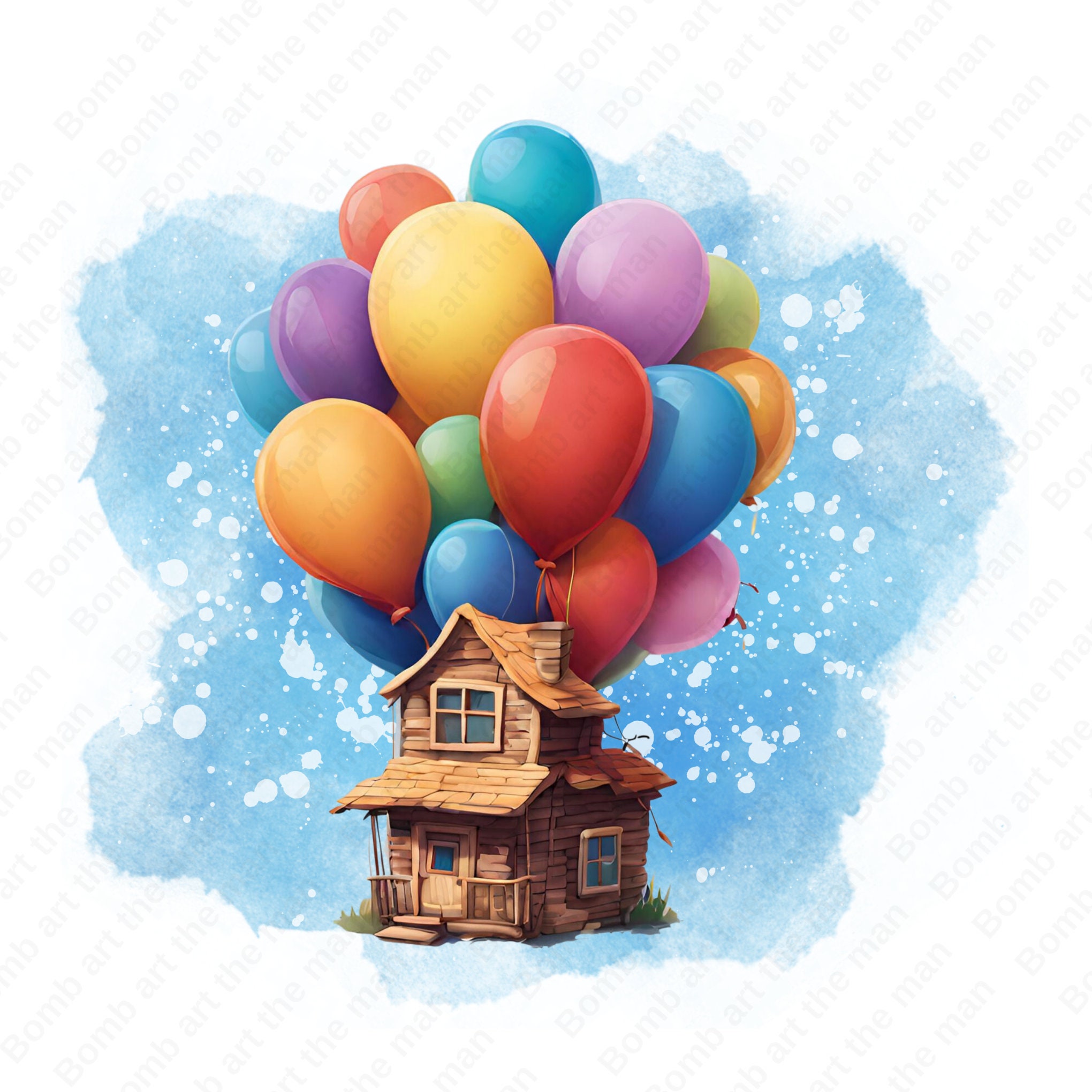 Up Clipart, Balloon House Clipart, Watercolor Background, up Movie Png ...