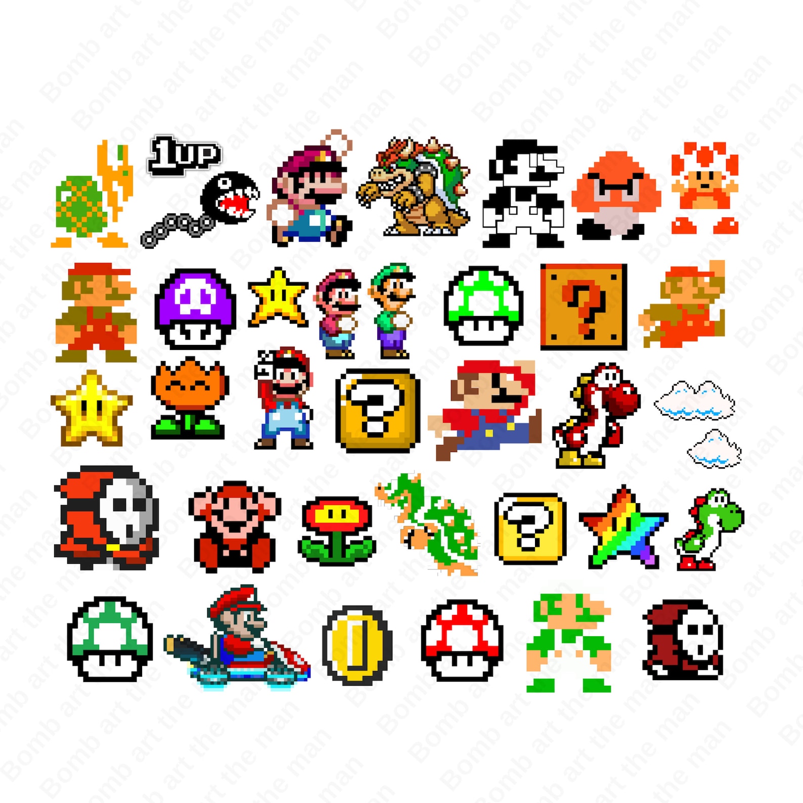 Super Mario Pixel Art Png Bundle, Super Mario Pixel Clipart Set, Super ...