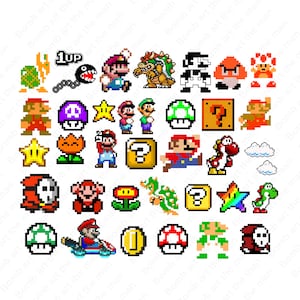 Super Mario Pixel Art Png Bundle, Super Mario Pixel Clipart Set, Super ...