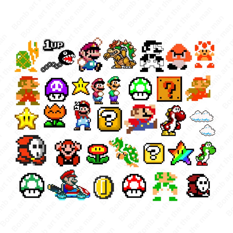 Super Mario Pixel Art Png Bundle, Super Mario Pixel Clipart Set, Super Mario Icons, 35 Pcs Image ...