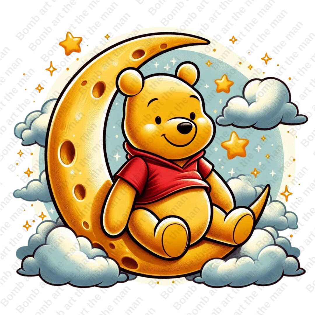 Winnie the Pooh on the Moon Clipart, Winnie the Pooh Png, Cute Bear ...