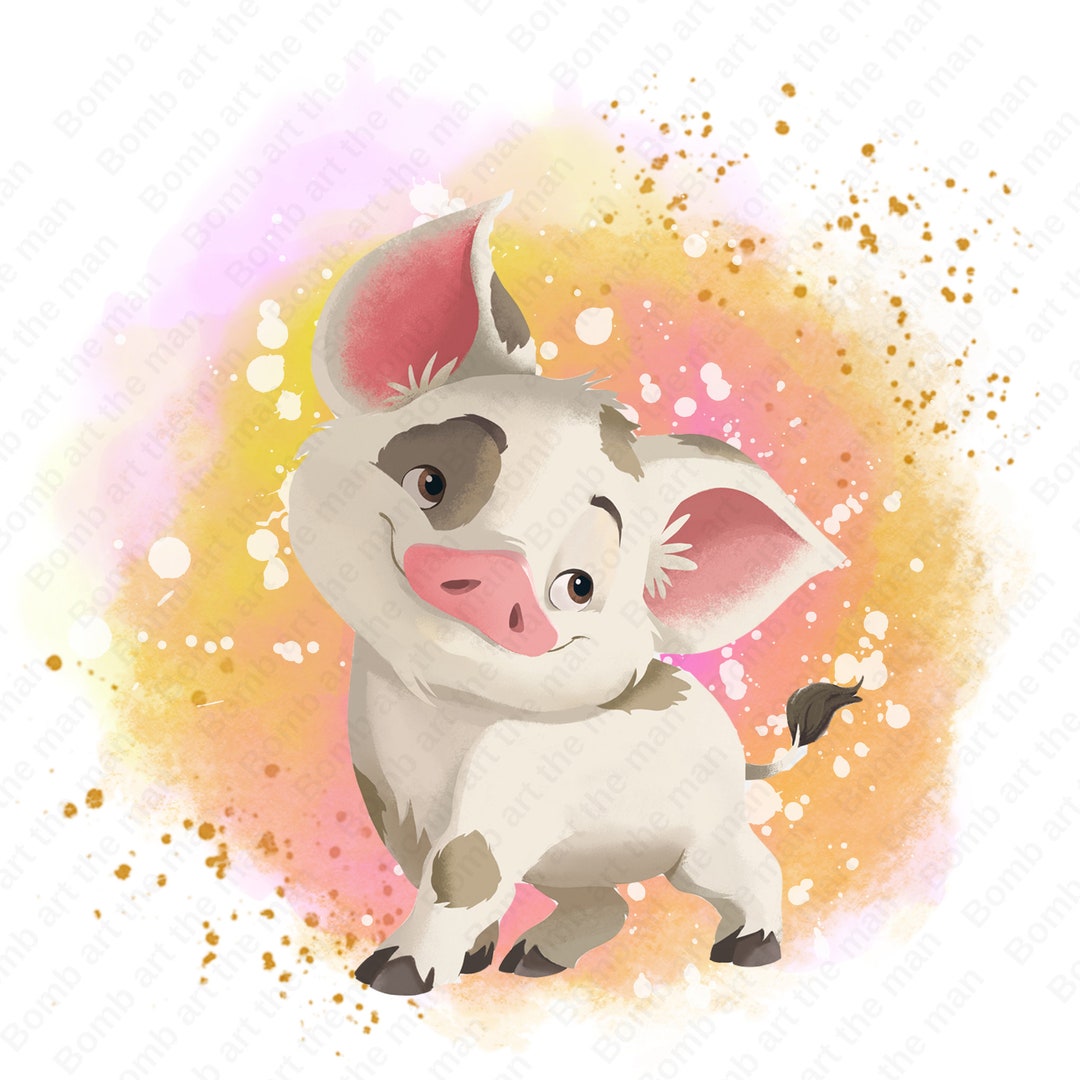 Cute Pua Clipart, Pua Pig Png, Moana Pig Clipart, Watercolor Background, Instant Download - Etsy