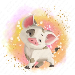 Cute Pua Clipart, Pua Pig Png, Moana Pig Clipart, Watercolor Background ...