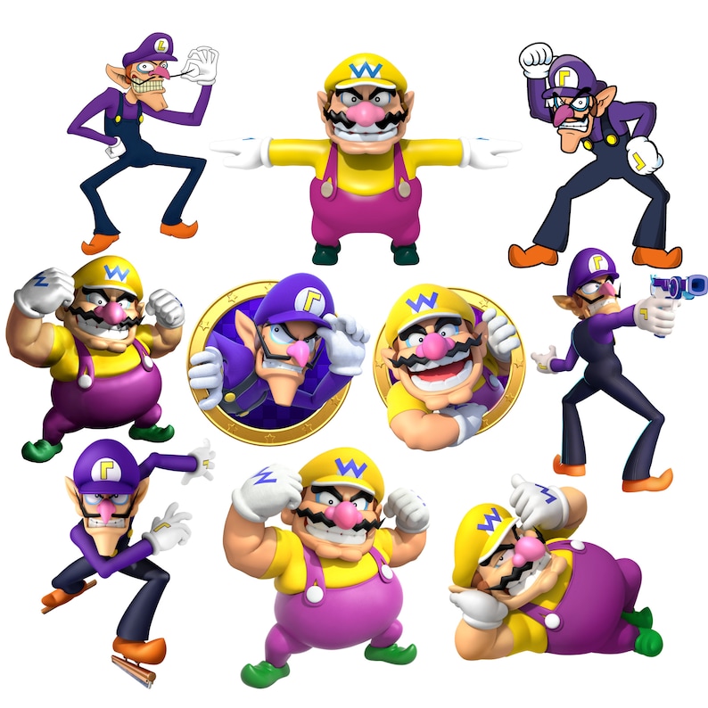 Wario and Waluigi Png Bundle, Wario Clipart, Waluigi Clipart, Super ...