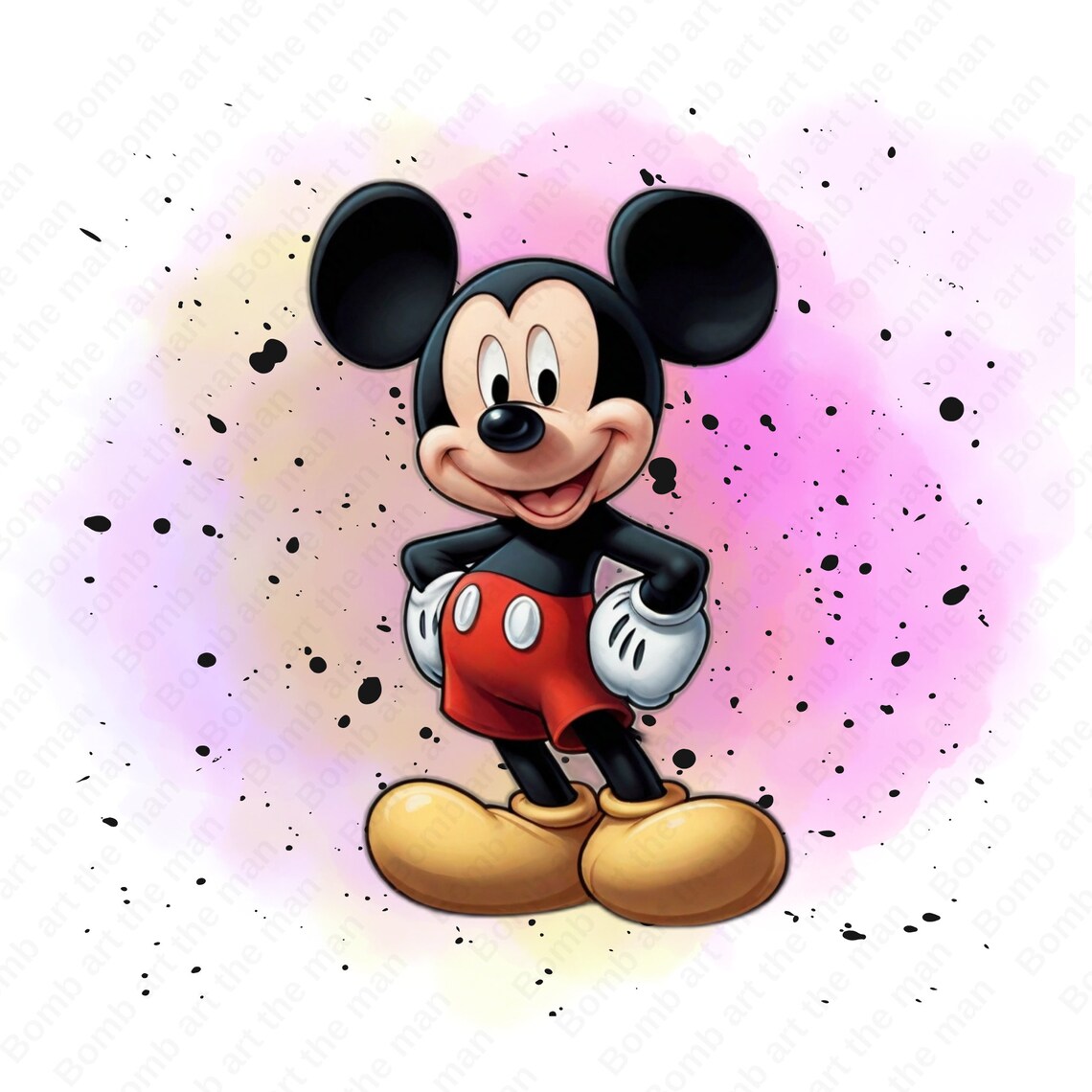 Mickey Mouse Clipart, Cute Mickey Png, Watercolor Background, Instant ...