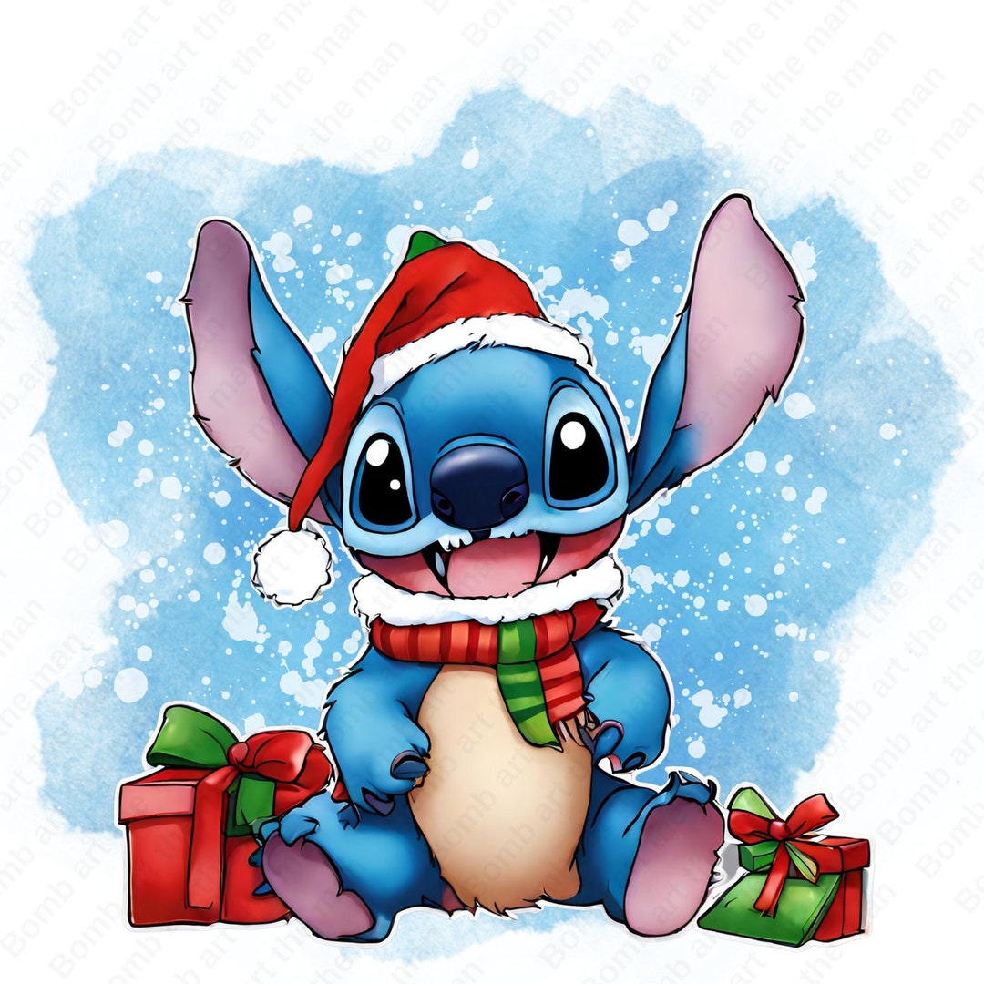 Stitch Christmas Clipart, Cute Stitch Png, Watercolor Background ...
