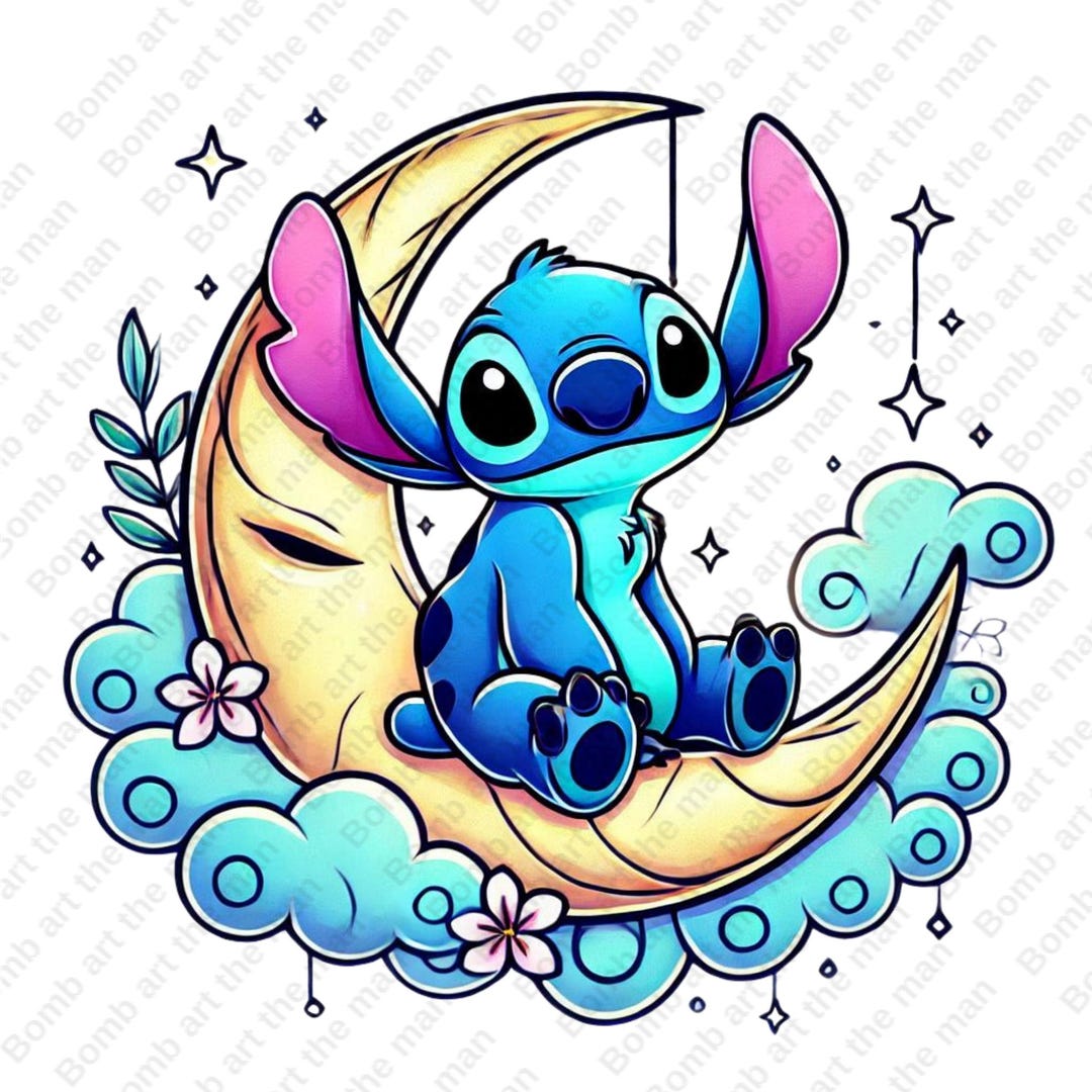 Stitch on the Moon Clipart, Stitch Png, Cute Stitch Clipart ...