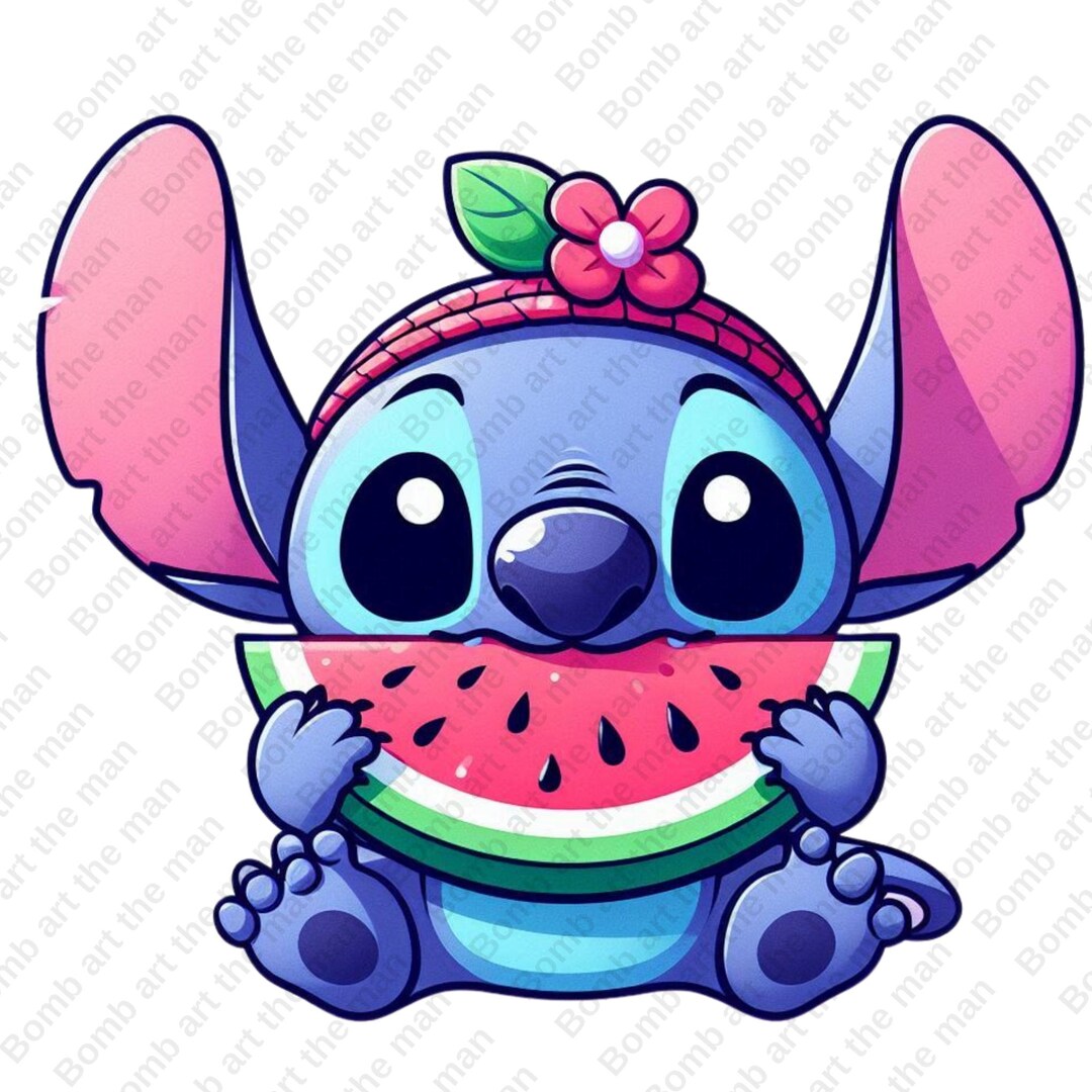 Stitch Funny Clipart, Stitch Eating Watermelon, Summer Clipart, Cute ...