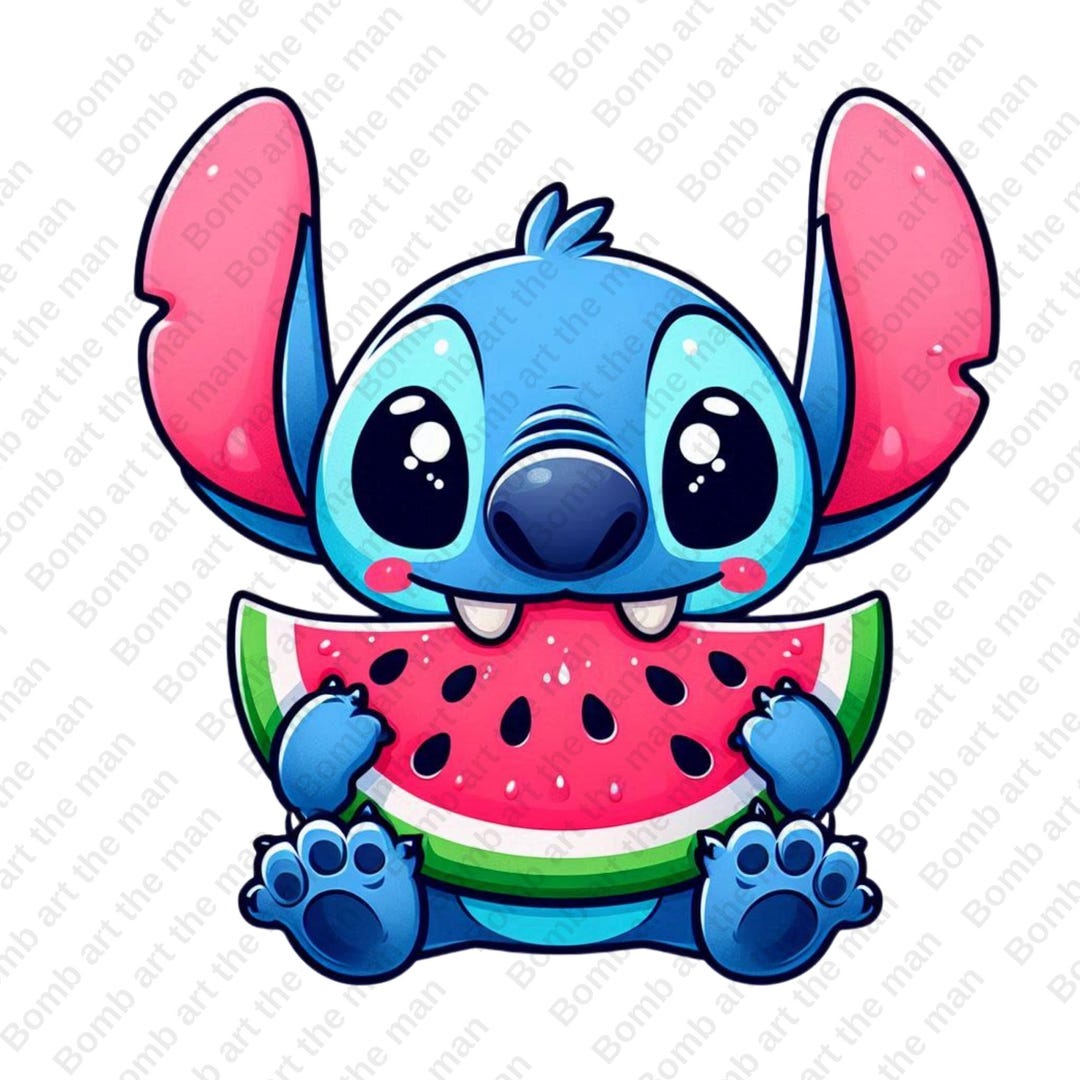 Stitch Funny Clipart, Stitch Eating Watermelon, Summer Clipart, Cute ...