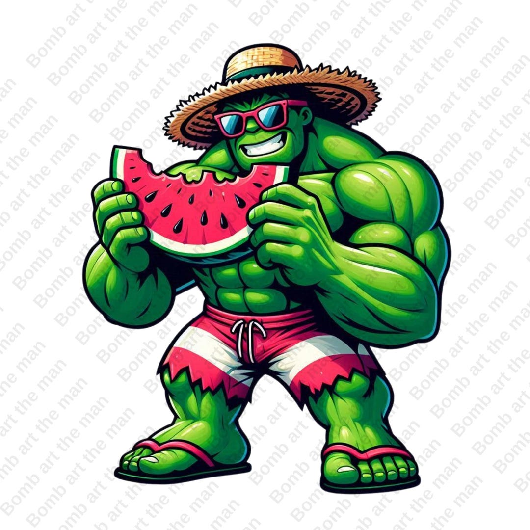 Hulk Funny Clipart, Hulk Eating Watermelon, Summer Clipart, Funny Hero ...
