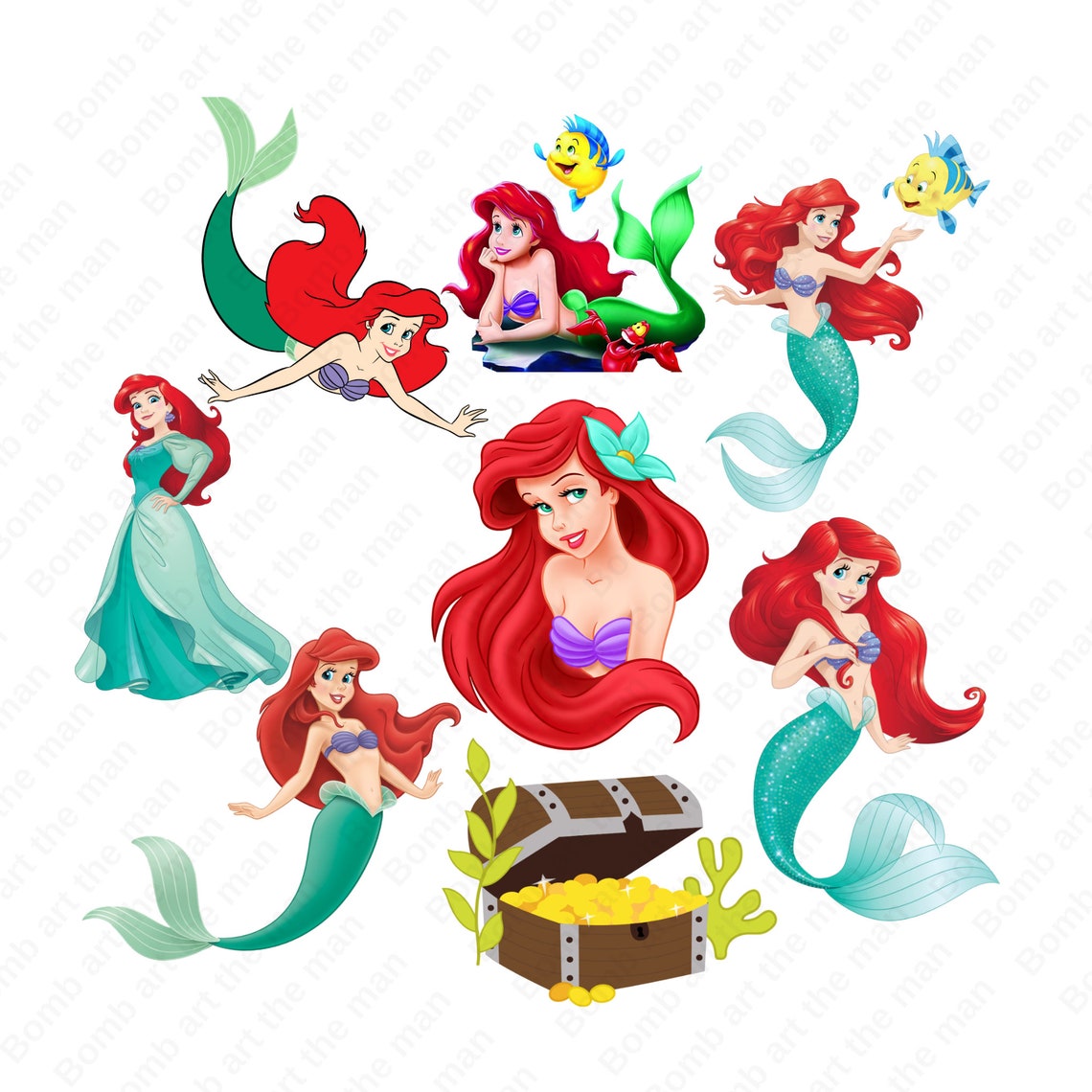 Paquete de png de la princesa ariel, imágenes prediseñadas de la ...