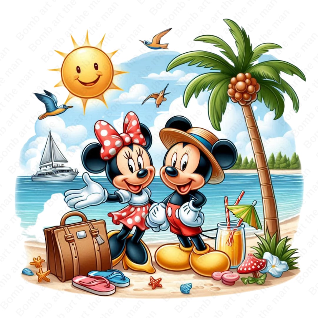 Mickey Mouse and Minnie Mouse Summer Clipart, Cute Cartoon Clipart ...