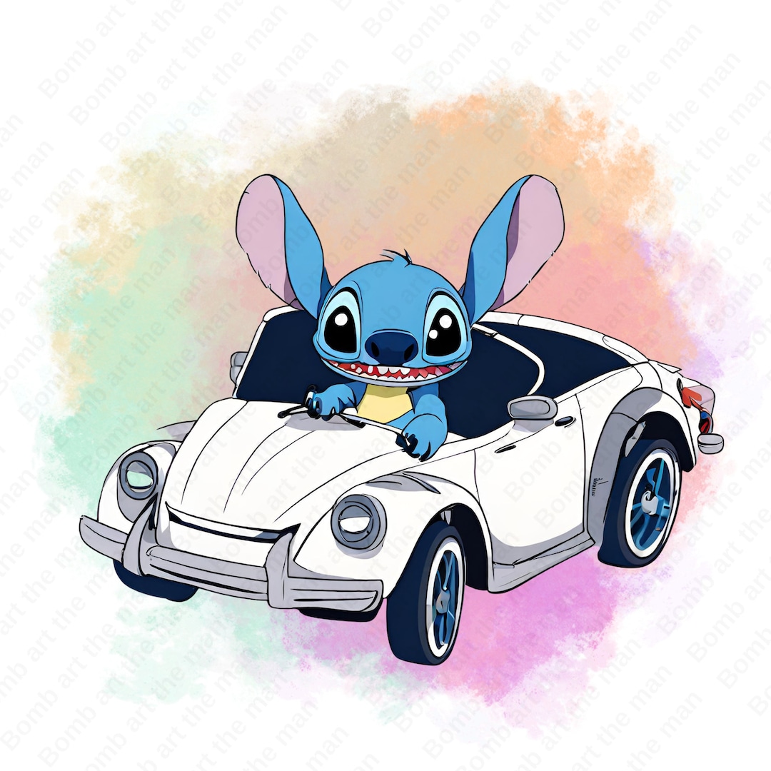 Driver Stitch Clipart, Cute Stitch Png, Watercolor Background, Instant ...
