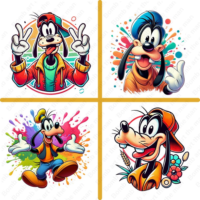 Goofy Cute Clipart, Goofy Png, Cute Cartoon Characters, 4 Pack Design ...