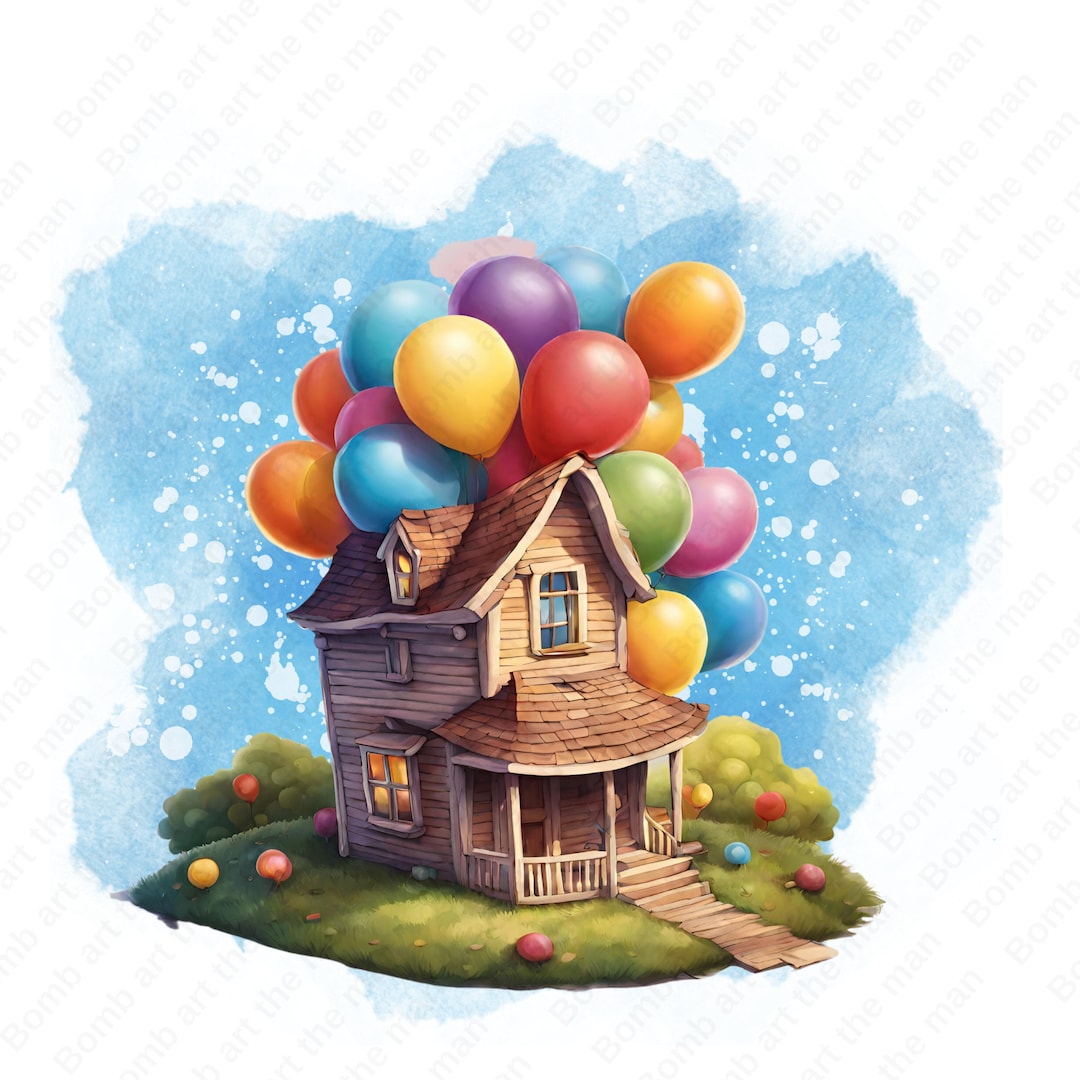 Up Clipart, up Png, Balloon House Design, Watercolor Background, up ...
