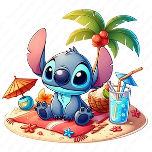 Stitch Summer Clipart, Cute Stitch Png, Transparent Design, Instant ...