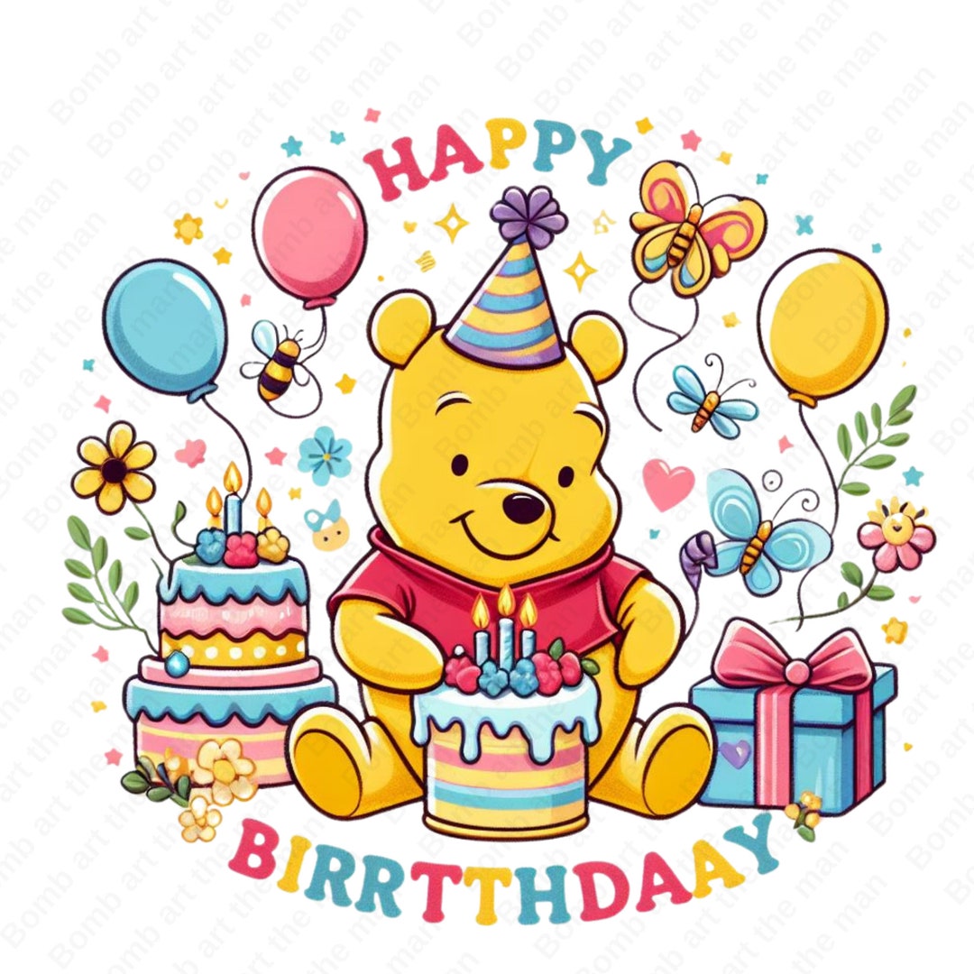 Winnie the Pooh Birthday Clipart, Winnie the Pooh Png, Birthday Design ...