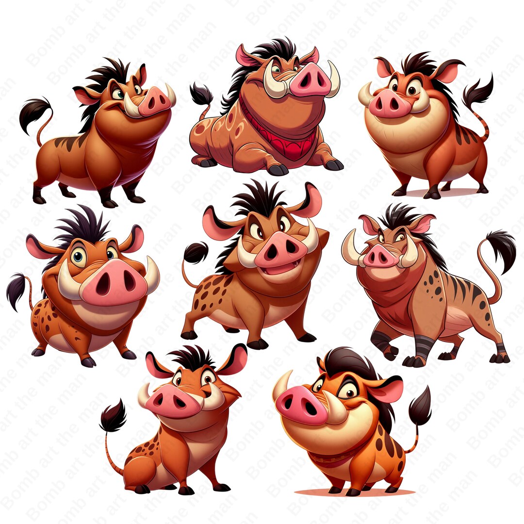 Pumba Png Bundle, Pumba Clipart Set, Lion King Characters, 8 Pcs ...