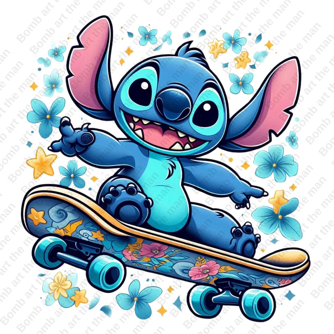 Cute Stitch Clipart, Skateboard Riding Stitch, Transparent Design ...