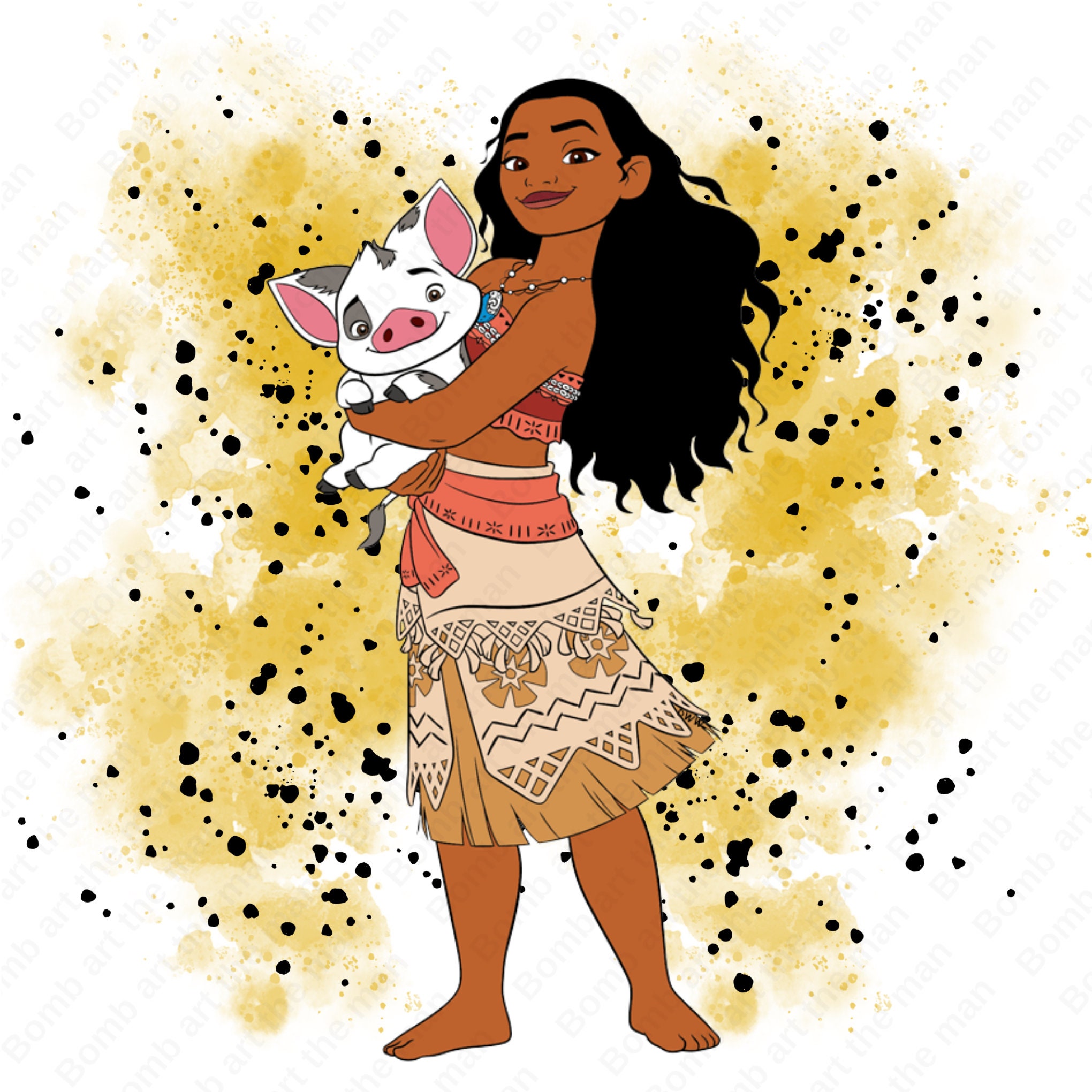 Princess Moana Clipart Cute Moana Png Watercolor Background - Etsy