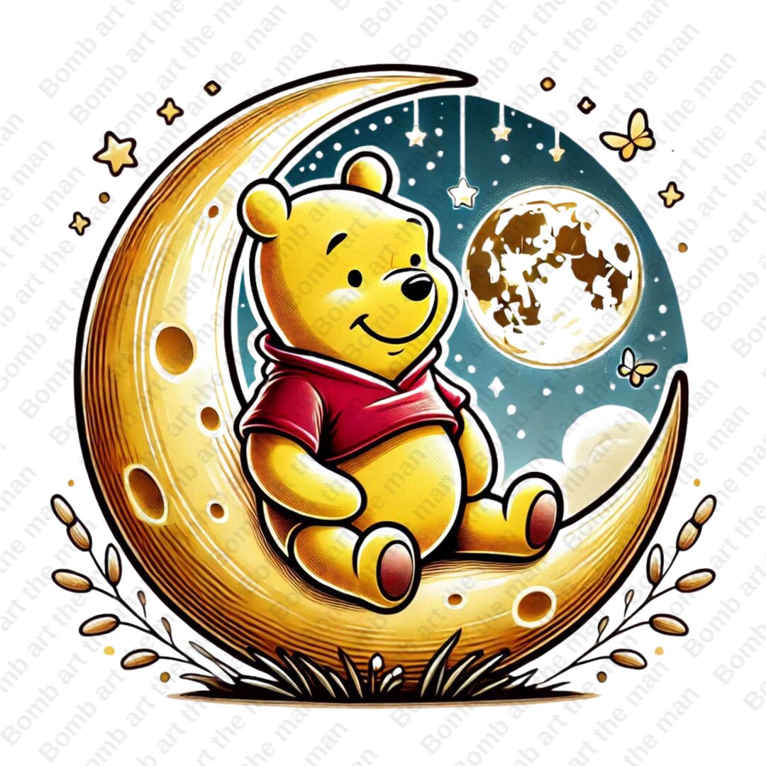 Winnie the Pooh on the Moon Clipart, Winnie the Pooh Png, Cute Bear ...
