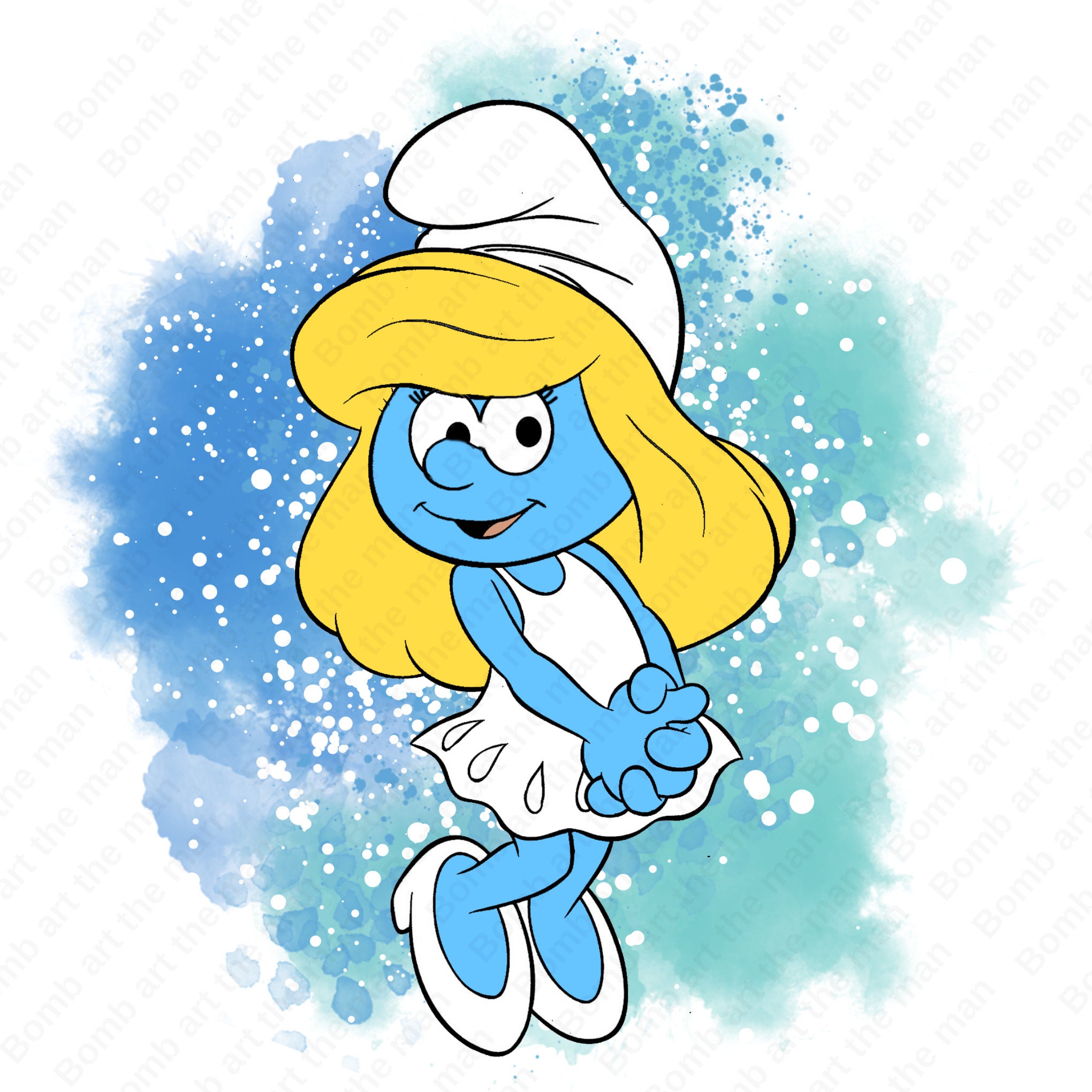 Cute Smurfette Clipart, Smurfette Png, Watercolor Background, Instant ...