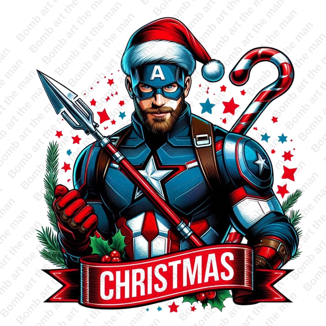 Captain America Christmas Clipart, Super Hero New Year Design, Marry ...