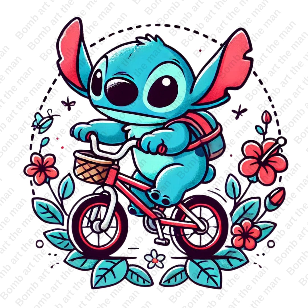 Stitch Bike Clipart, Stitch Bike Png, Cute Cartoon Character ...