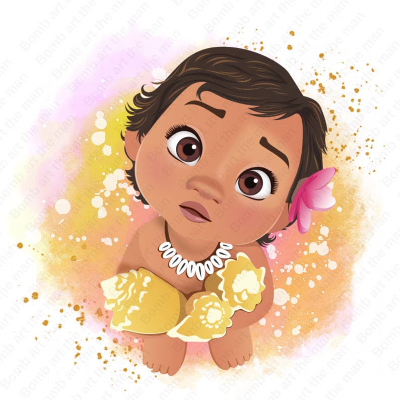 Baby Moana Clipart, Baby Moana Png, Watercolor Background, Instant ...